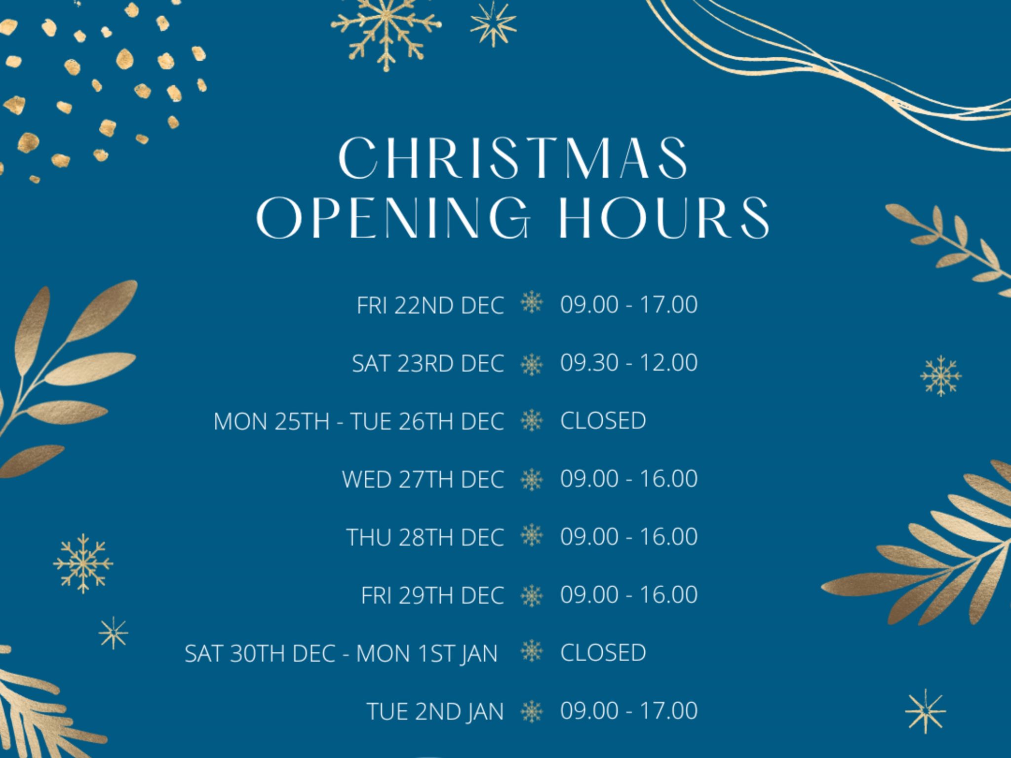 Christmas Opening Hours 2023 - Prolet